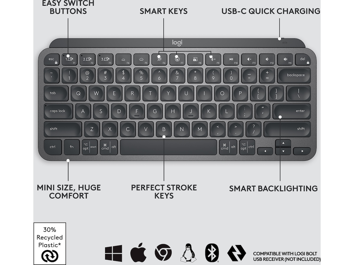 Logitech MX Keys Mini - GRAPHITE - Tastatur - Komplett.no