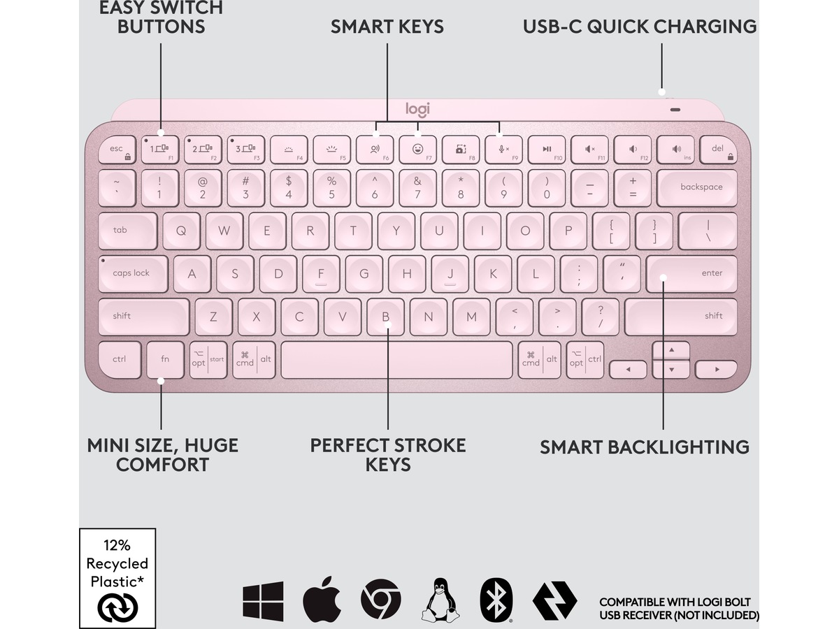 Logitech MX Keys Mini - ROSE - Tastatur - Komplett.no